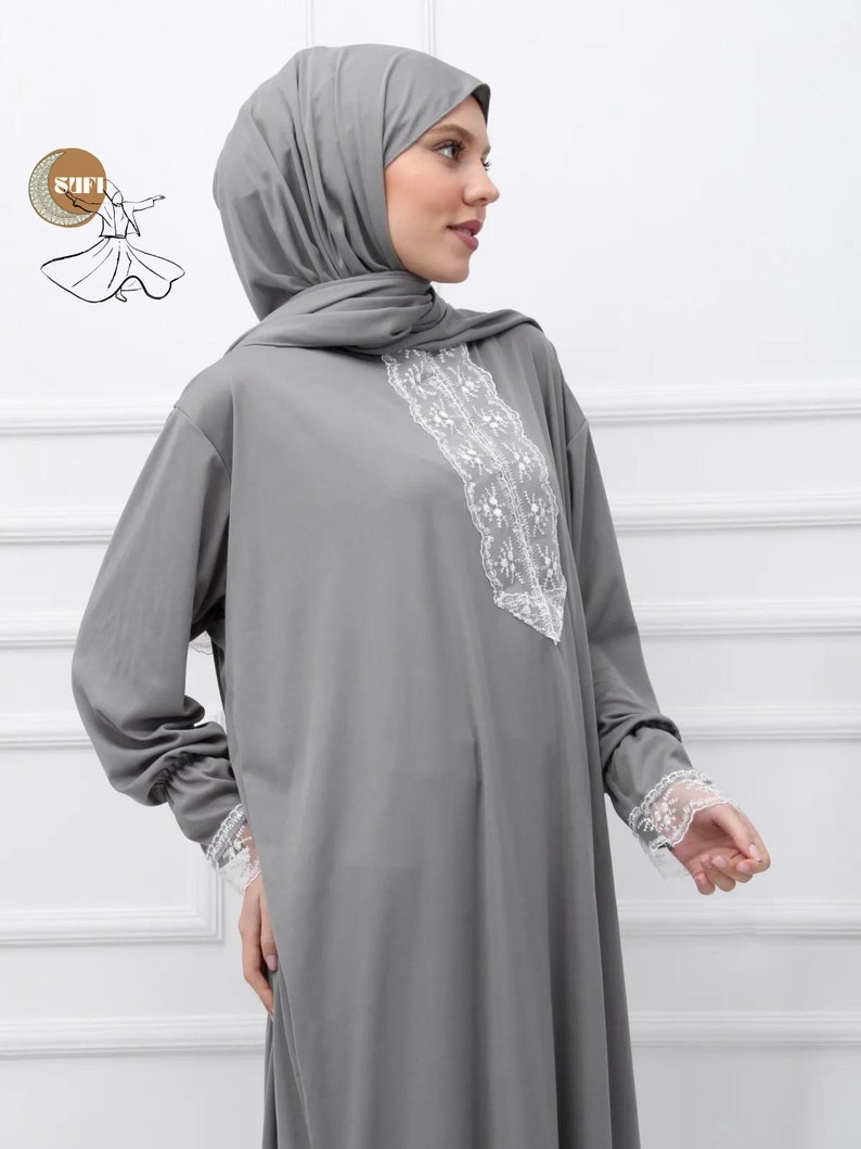 Gray Color High Quality Lace Women's Prayer Dress With Headscarf,women ...