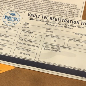 Vault-tec Customizable Registration Ticket and Letter Replicas - Etsy