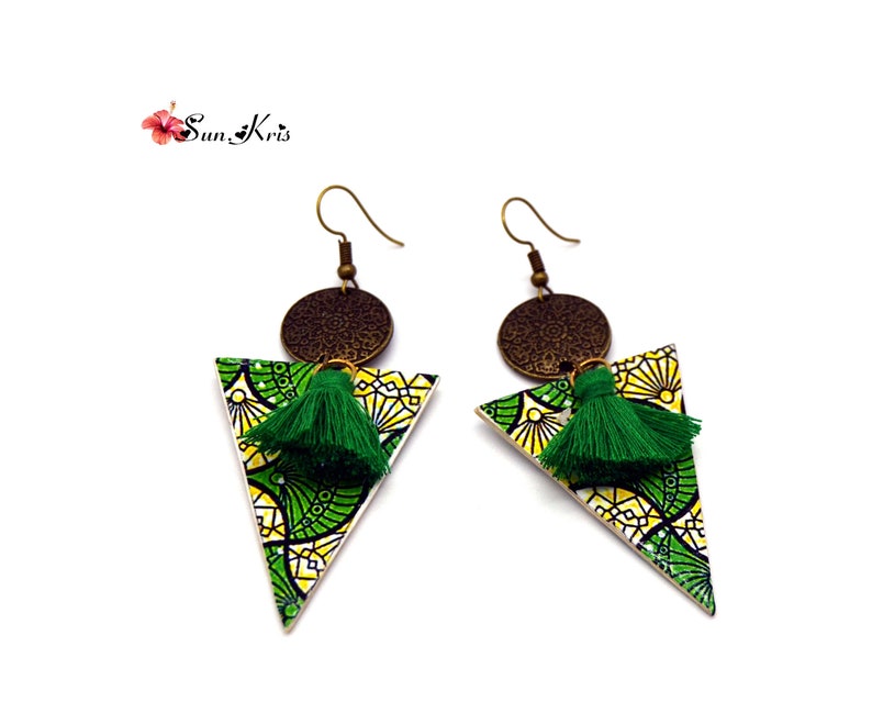 Boucles d'oreilles triangle wax vert jaune et bronze avec - Etsy France