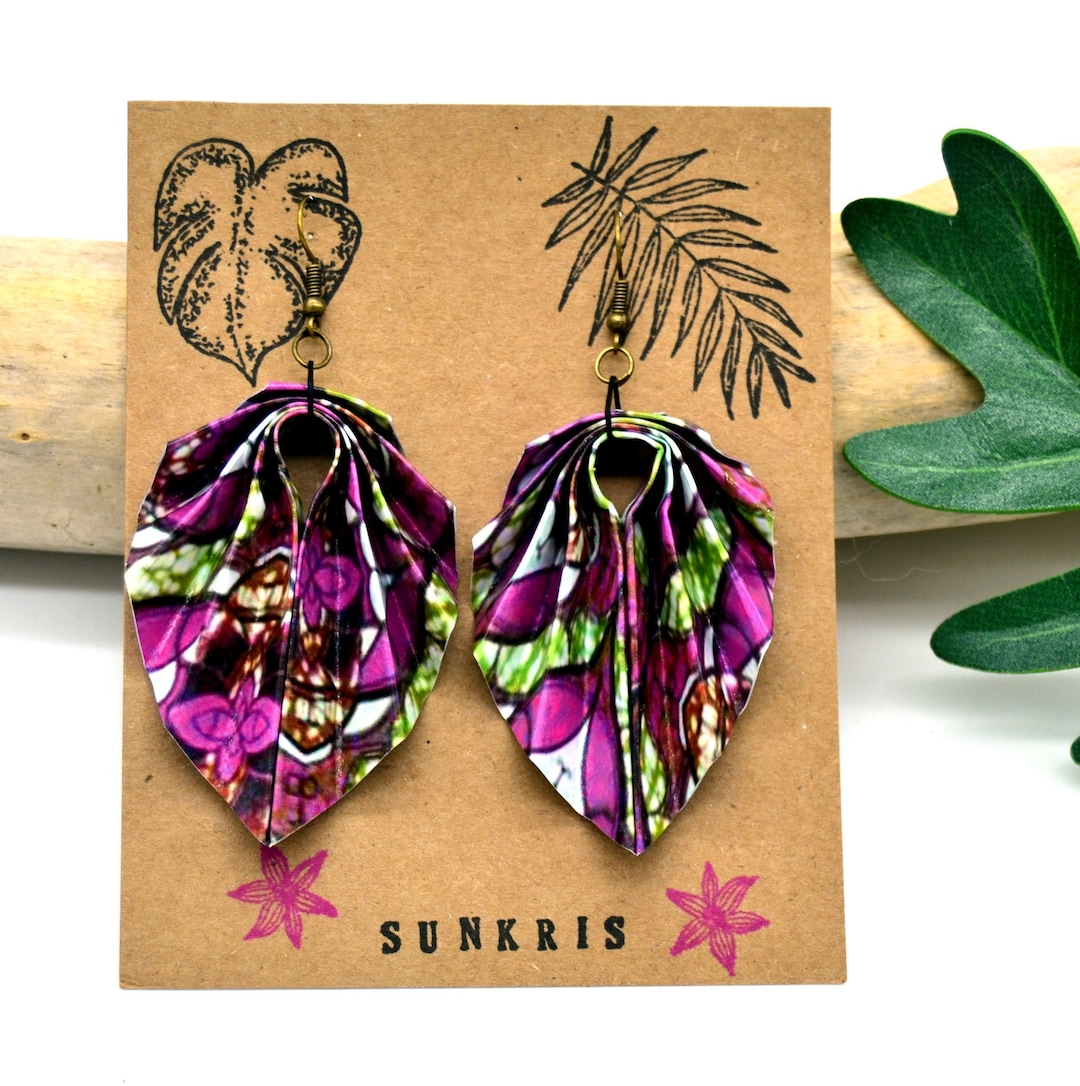 Paper Origami Folding Earrings Printed With African Wax Flowers in ...