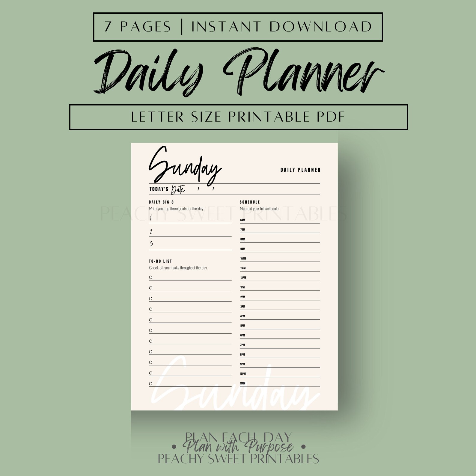 Printable Daily Planner, Personal Daily Planner, Daily to Do List ...