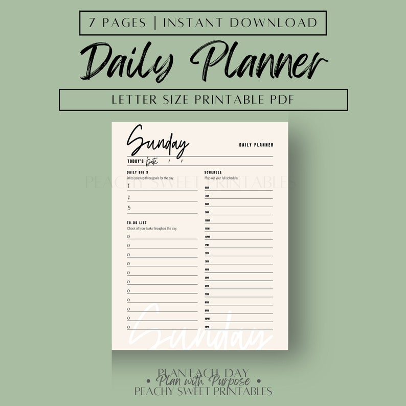 Printable Daily Planner, Personal Daily Planner, Daily to Do List ...