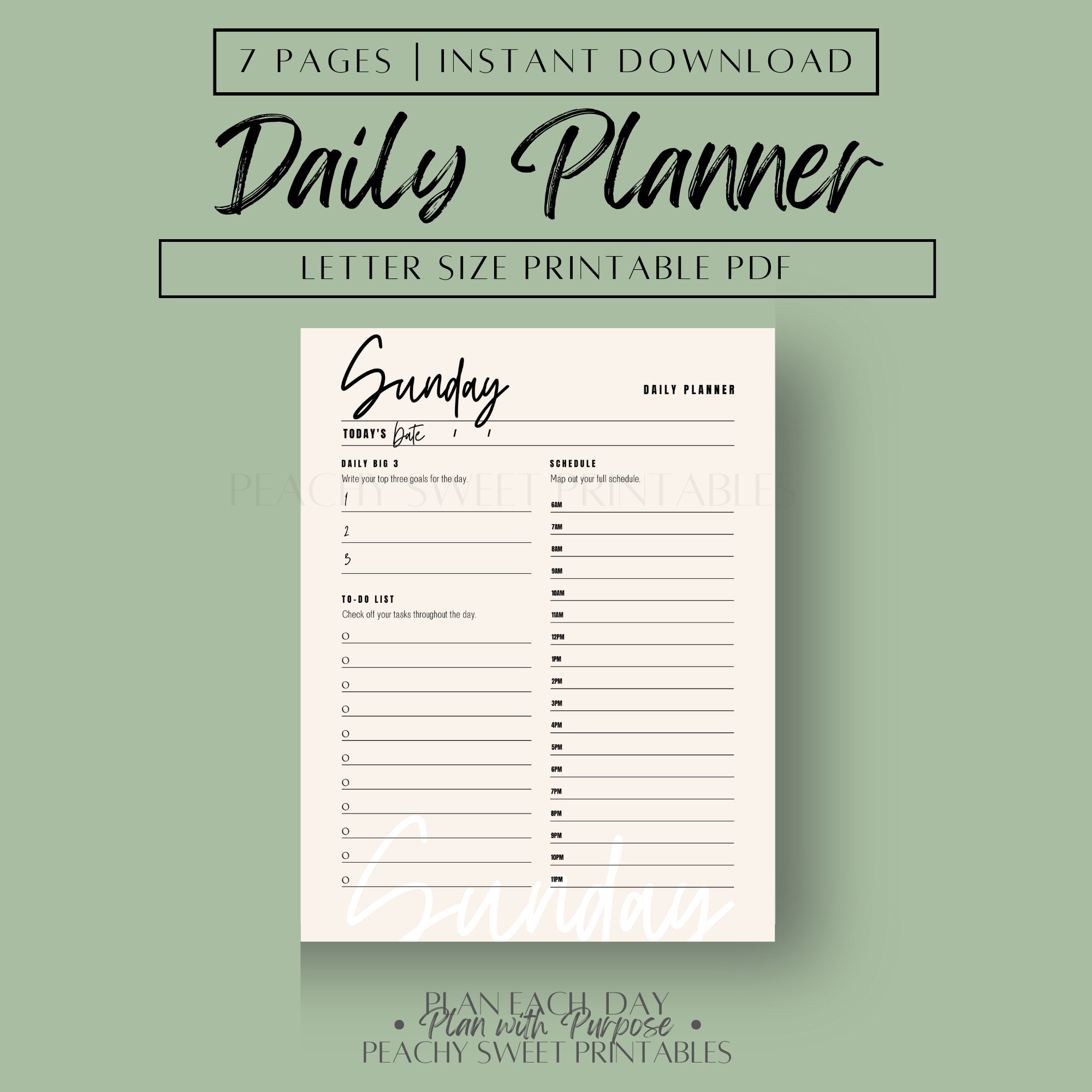 Printable Daily Planner, Personal Daily Planner, Daily to Do List ...