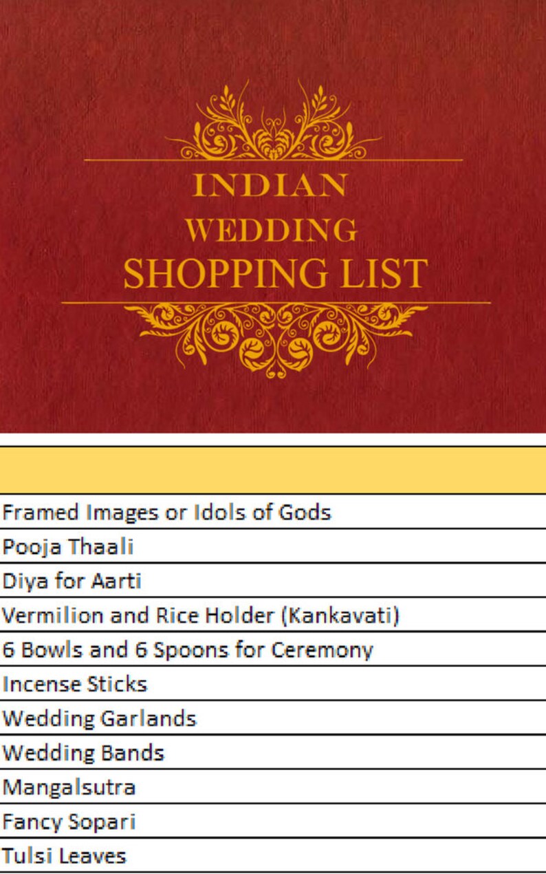 Indian Wedding Shopping List Wedding Shopping List Wedding Etsy Indian Wedding Shopping List Wedding Shopping List Wedding Etsy