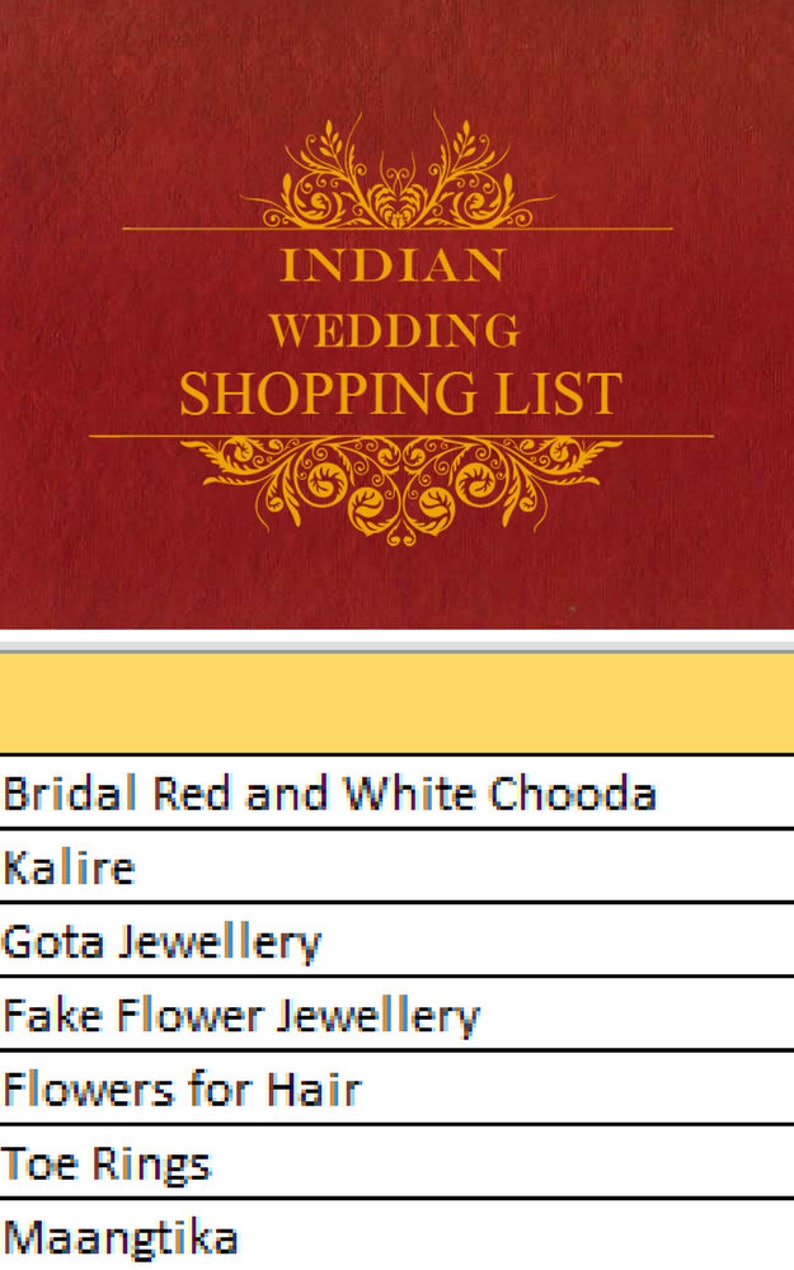 Indian Wedding Shopping List Wedding Shopping List Wedding Etsy Indian Wedding Shopping List Wedding Shopping List Wedding Etsy