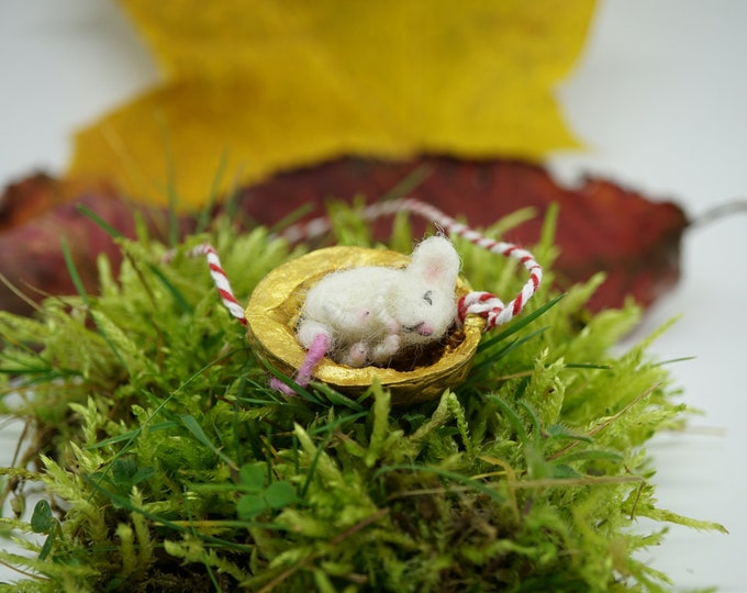 Cute Mouse in a Walnut Shell, Curled up Sleepy Mice, Handmade Rustic ...