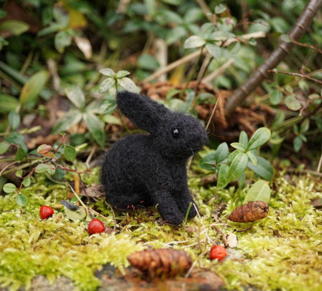 Miniature Needle Felted Black Rabbit, Felted Rabbit, Black Rabbit ...