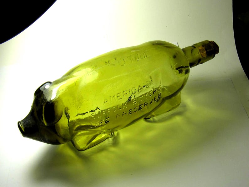 Antique Suffolk Bitters Pig Bottle: Yellow-green Figural Glass, 1890s ...