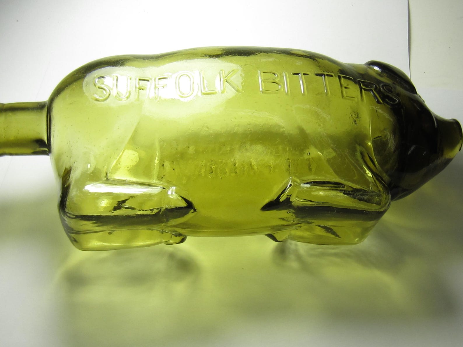 Antique Suffolk Bitters Pig Bottle: Yellow-green Figural Glass, 1890s ...