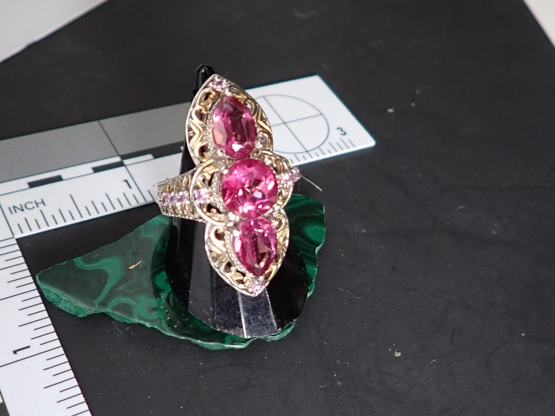Two Tone Filigree Pink Gemstone Statement Ring Size 8 C 2000 to 2015 - Etsy