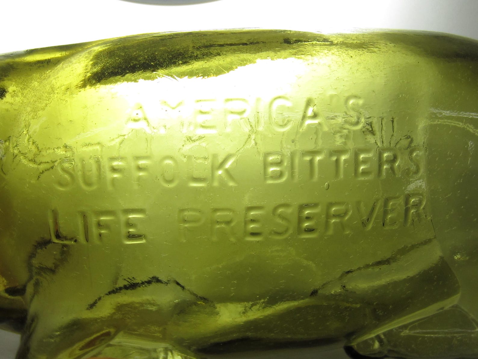 Antique Suffolk Bitters Pig Bottle: Yellow-green Figural Glass, 1890s ...