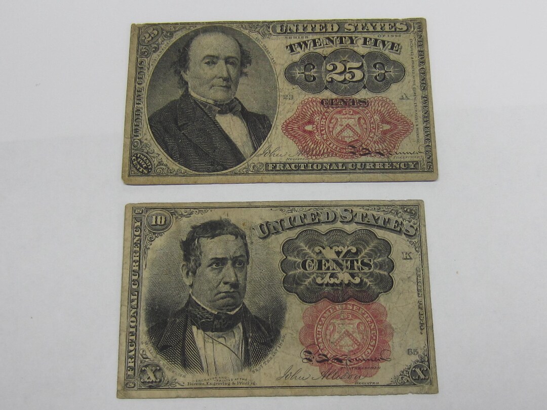 1874 US Fractional Currency Notes 10 Cent and 25 Cent Civil War Era ...