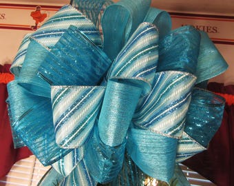 Teal Christmas Tree Topper Bow: Shimmering Ribbon, 8ft Tails - Etsy