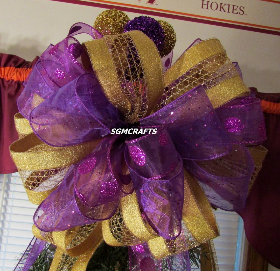 Purple and Gold Christmas Tree Topper Bow Holiday Tree Topper - Etsy