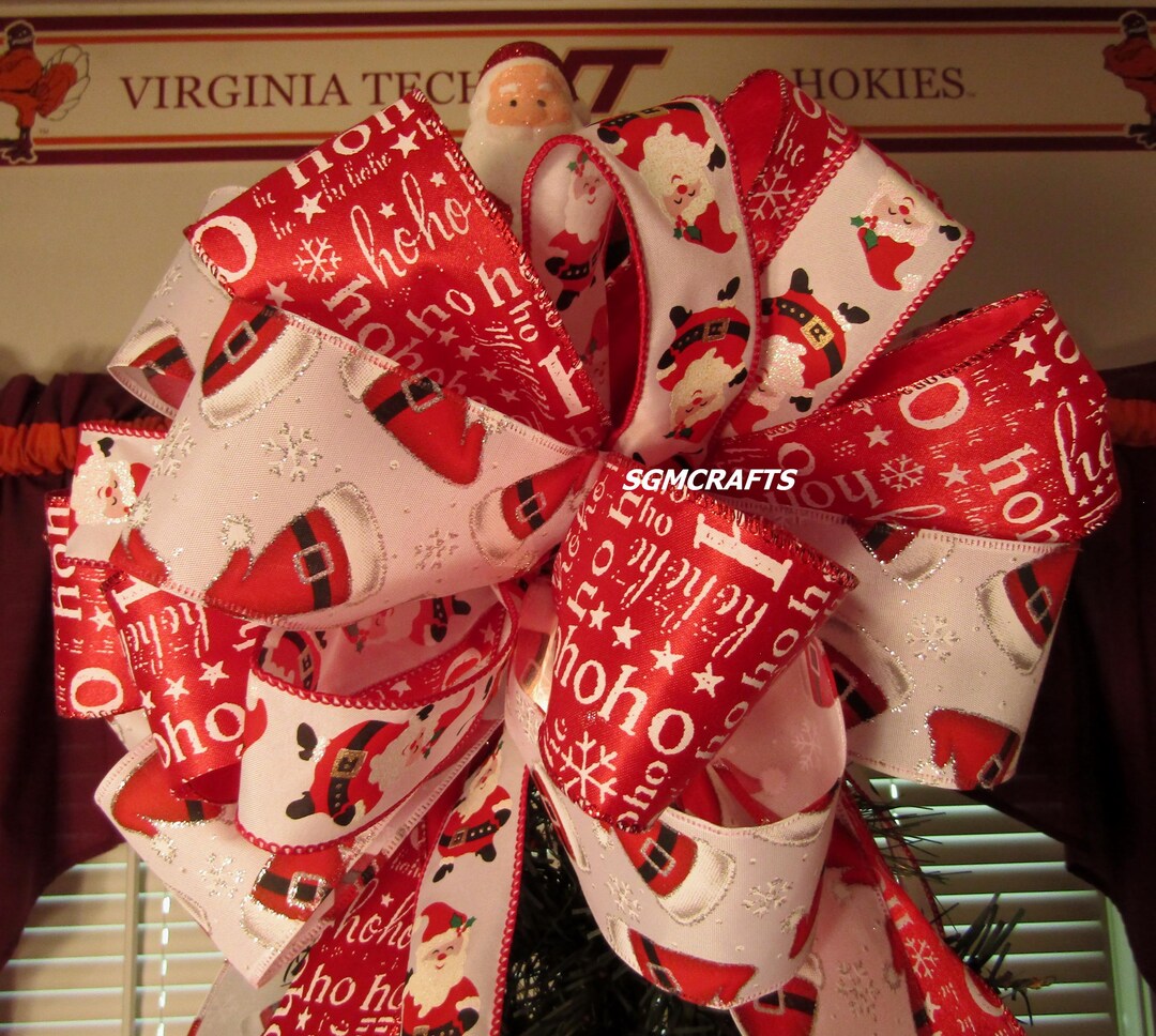 Red and White Santa Claus Christmas Tree Topper Bow Santa Claus Bow ...