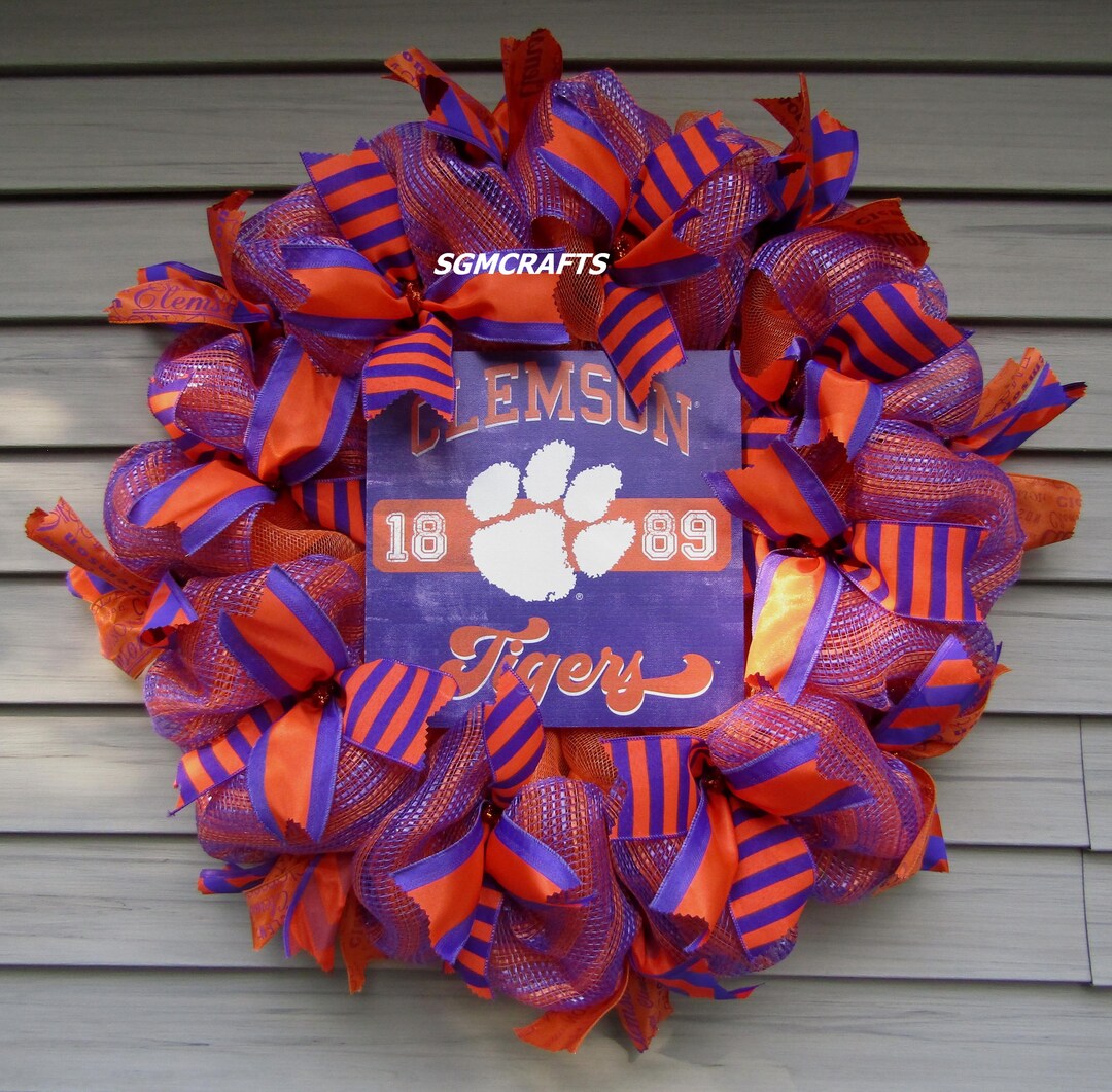 Clemson Tigers Deco Mesh Wreath Clemson Football Wreath Orange Purple Deco Mesh Wreath Clemson ...
