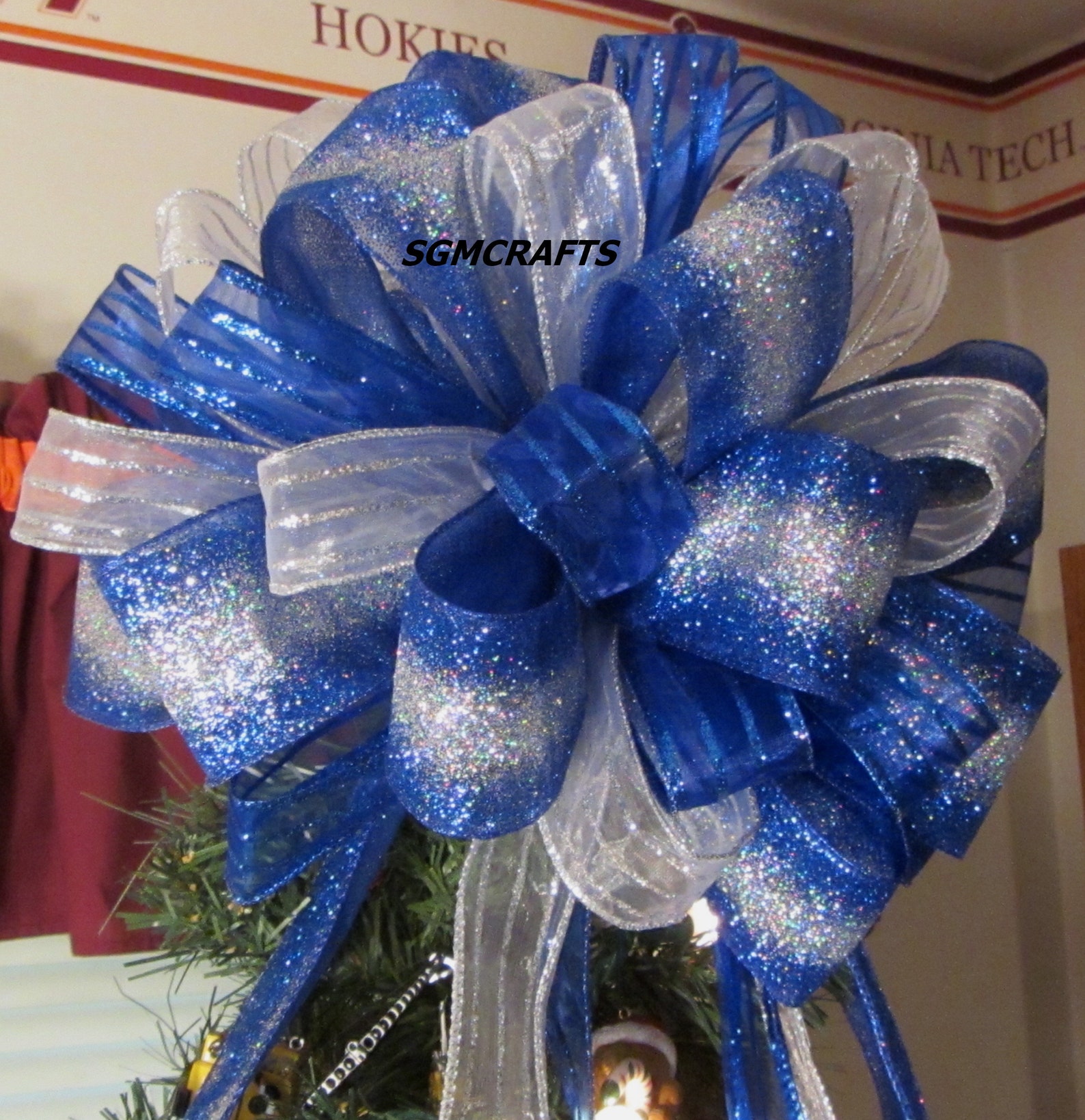 Blue and Silver Christmas Tree Topper Bow Royal Blue and Silver Tree ...