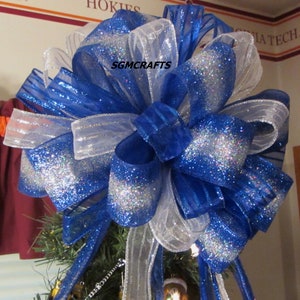 Blue and Silver Christmas Tree Topper Bow Royal Blue and Silver Tree ...
