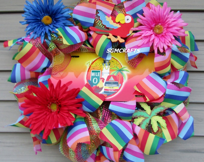 Key West Wreath Beach Wreath Tropical Wreath Seashore Wreath Rainbow ...
