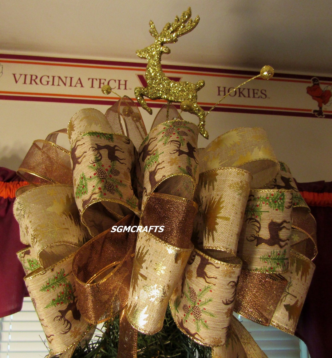 Reindeer Christmas Tree Topper Bow Reindeer Wired Ribbon Bow Holiday ...