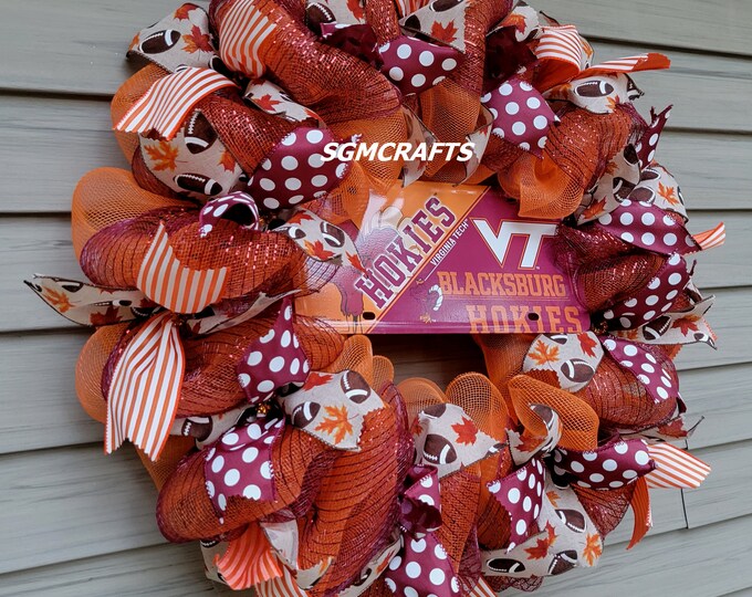 Virginia Tech Deco Mesh Wreath VT Wreath Virginia Tech Decor VT Decor ...