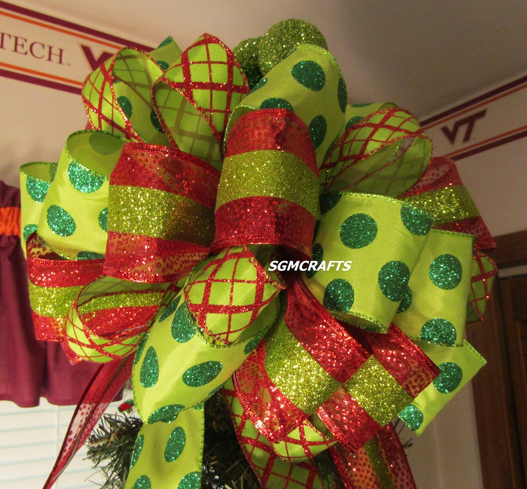 Red And Green Christmas Tree Topper Bow Red And Green Wired Ribbon Bow