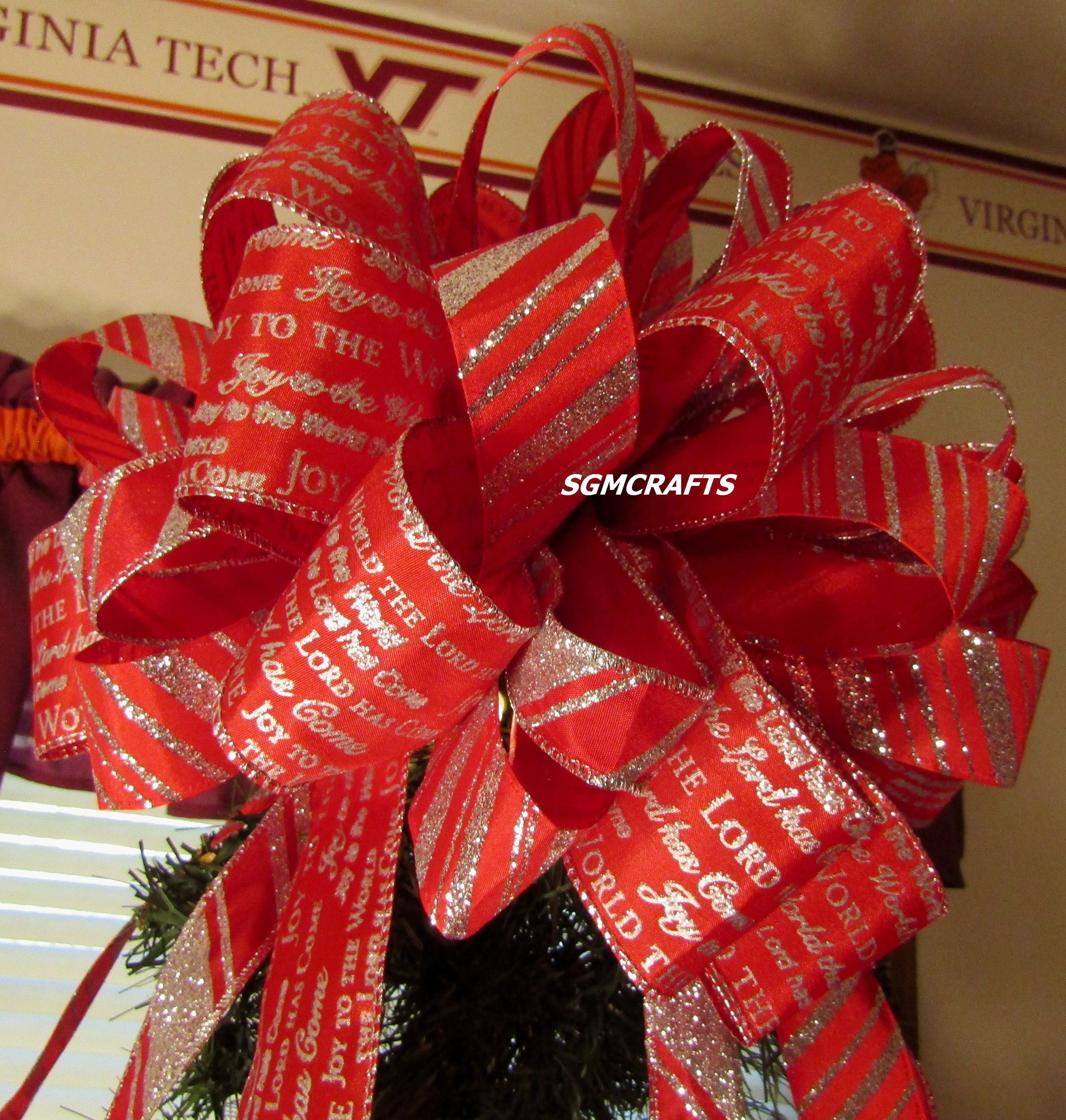 Silver and Red Christmas Tree Topper Joy to the World Tree | Etsy