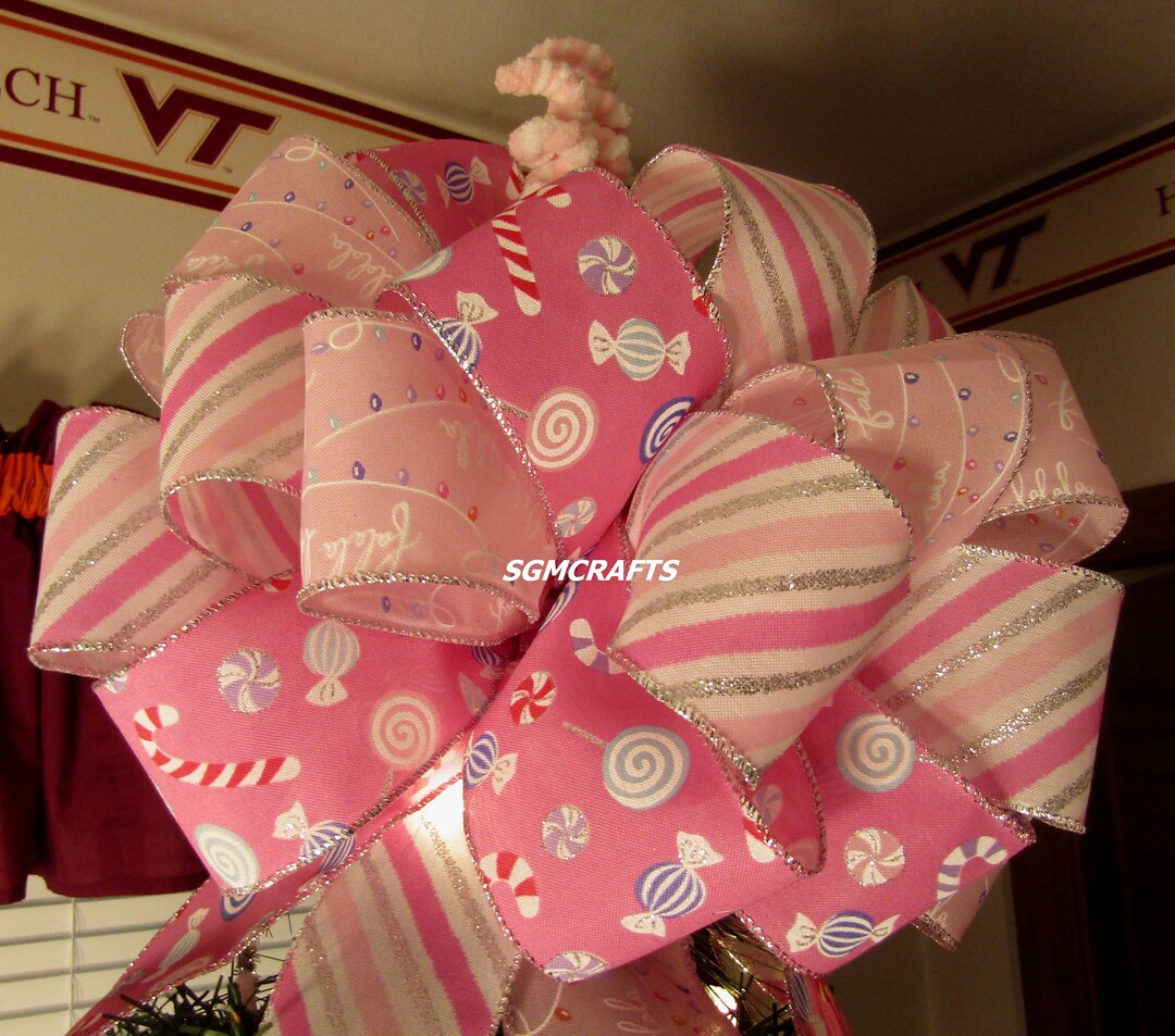 Pink Christmas Tree Topper Bow Pink Xmas Tree Bow Children's Tree ...