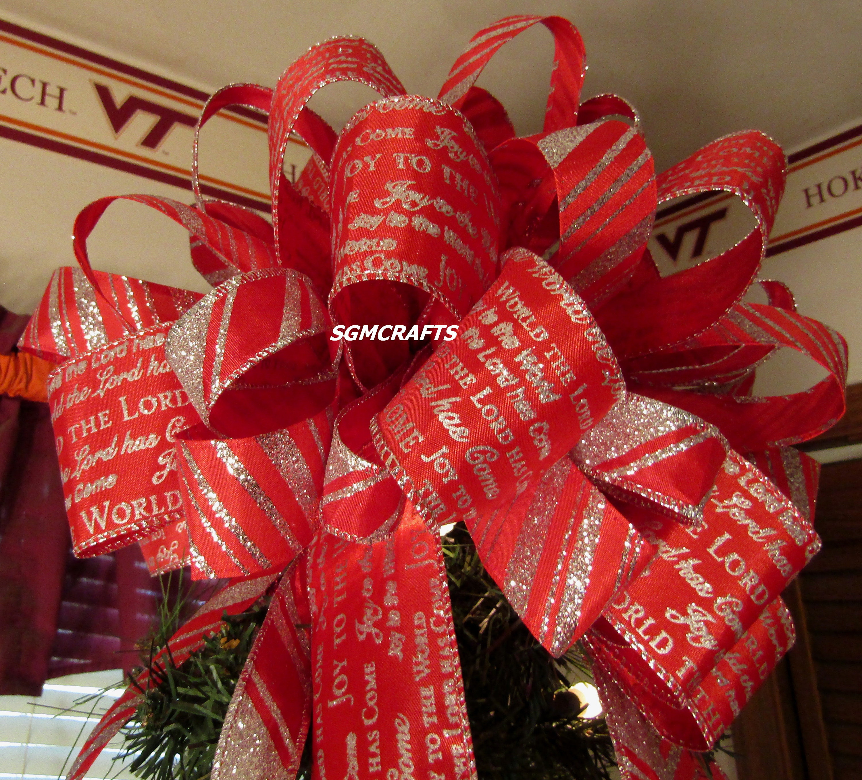 Silver and Red Christmas Tree Topper Joy to the World Tree | Etsy