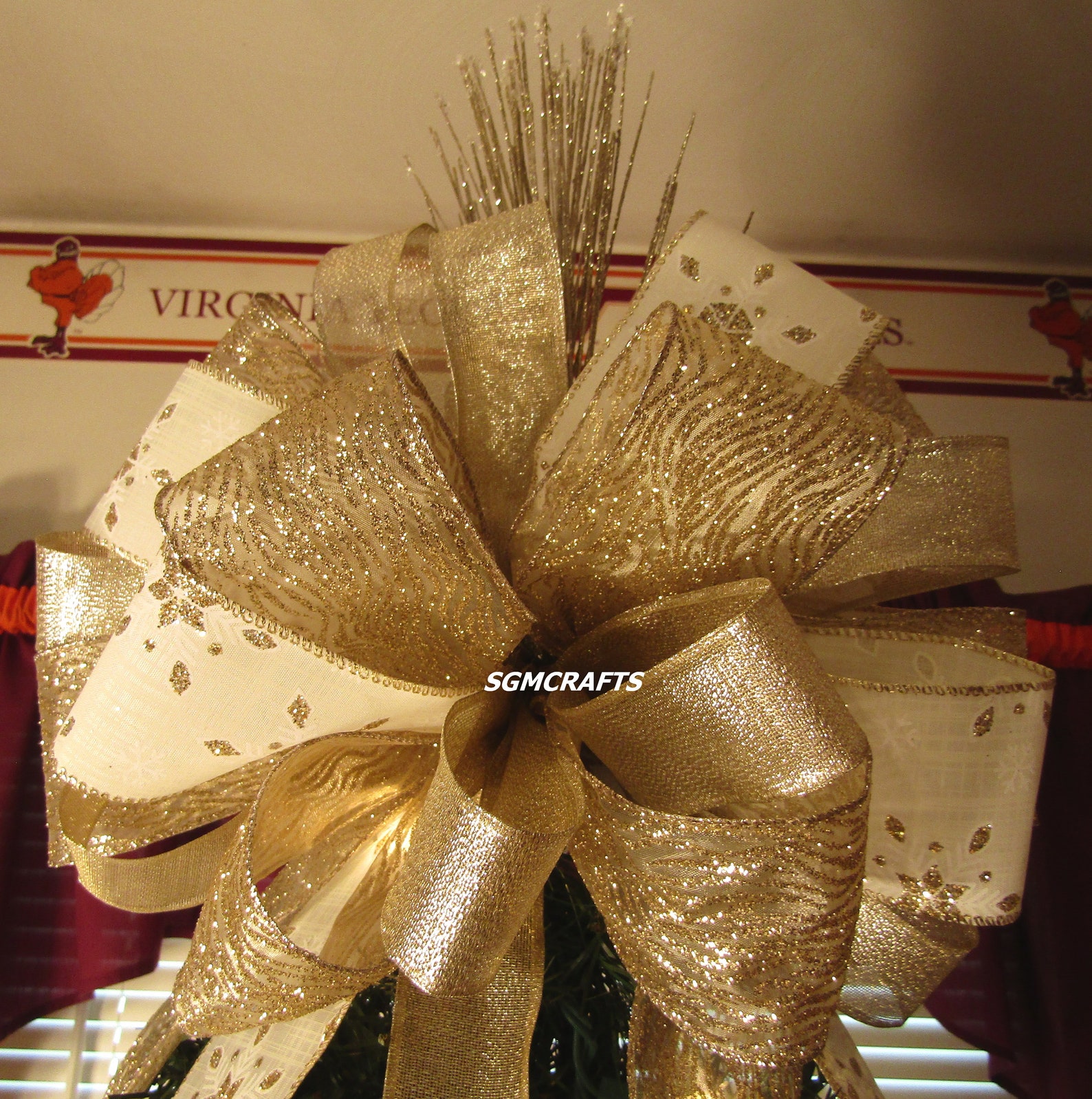 Champagne Wired Ribbon Tree Topper Bow Christmas Tree Topper - Etsy
