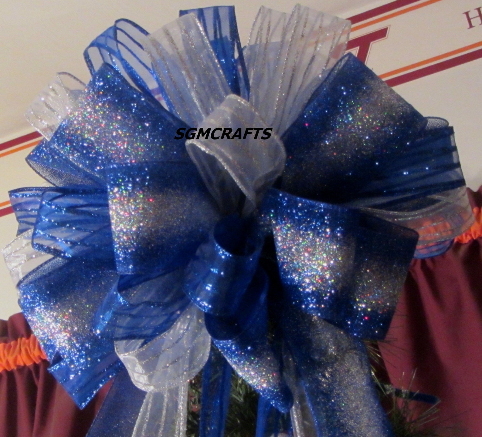 Blue and Silver Christmas Tree Topper Bow Royal Blue and Silver Tree ...