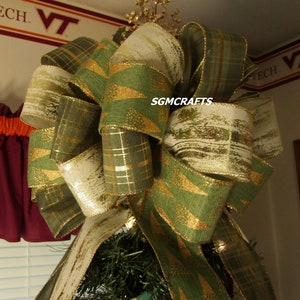 Green and Gold Christmas Tree Topper Bow Holiday Tree Topper Bow Yule ...