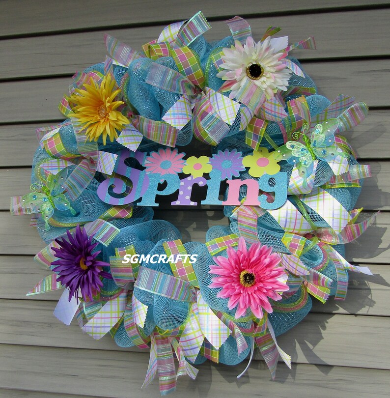 Spring Wreath Spring Deco Mesh Wreath Daisy Wreath Butterfly | Etsy