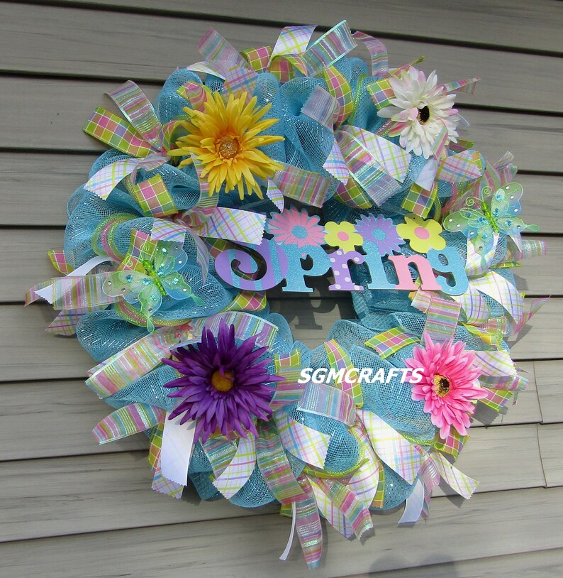 Spring Wreath Spring Deco Mesh Wreath Daisy Wreath Butterfly | Etsy