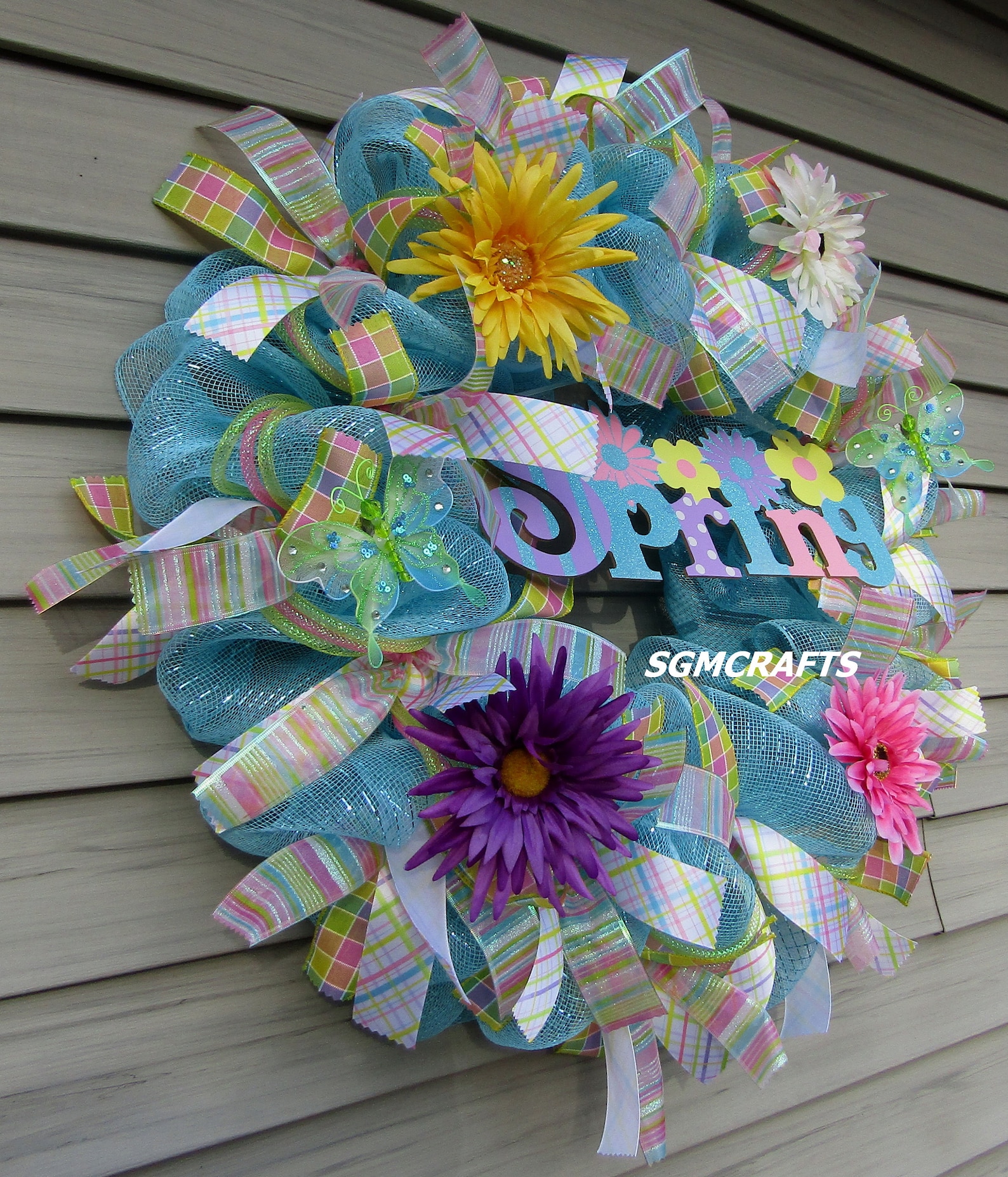 Spring Wreath Spring Deco Mesh Wreath Daisy Wreath Butterfly | Etsy