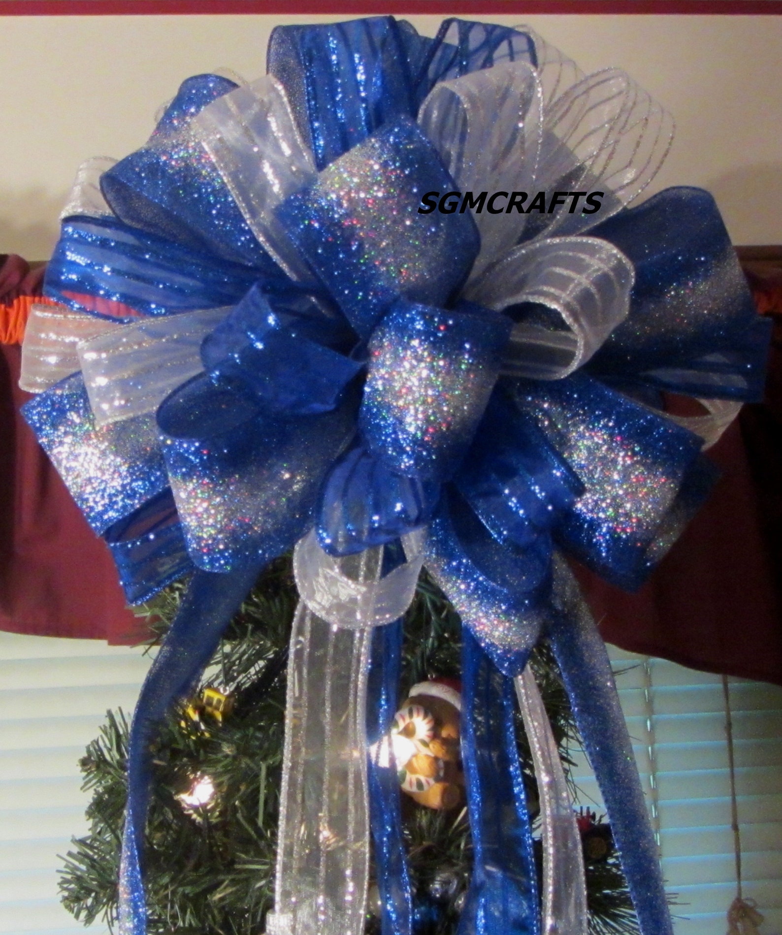 Blue and Silver Christmas Tree Topper Bow Royal Blue and Silver Tree ...