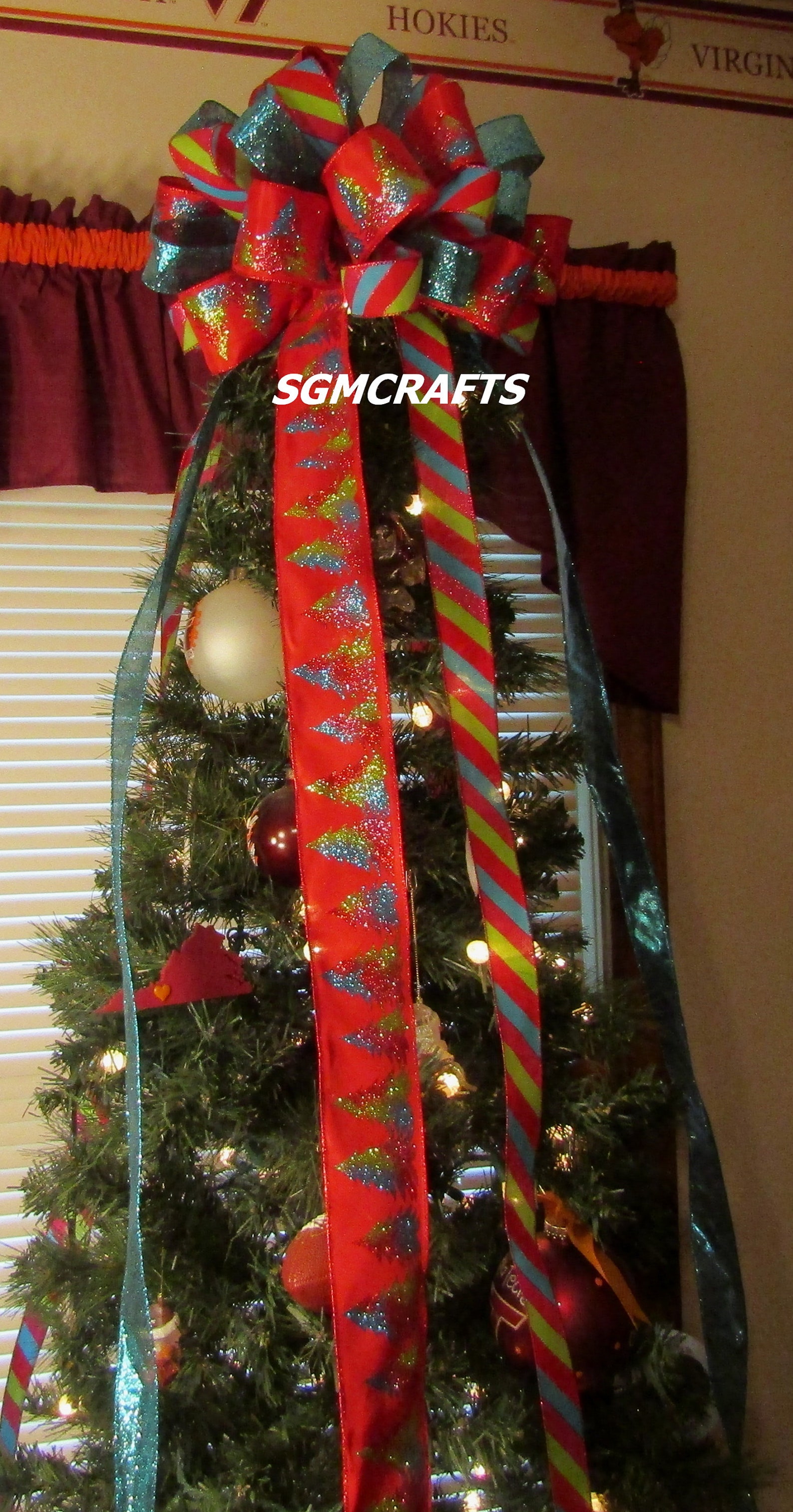 Christmas Tree Topper Bow Red Pink Turquoise and Lime Xmas - Etsy