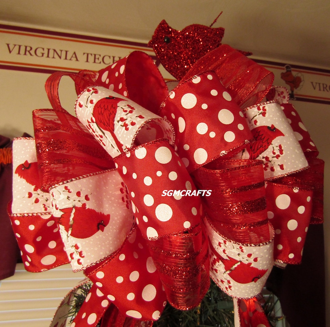 Red and White Cardinal Christmas Tree Topper Bow Christmas Tree Topper ...