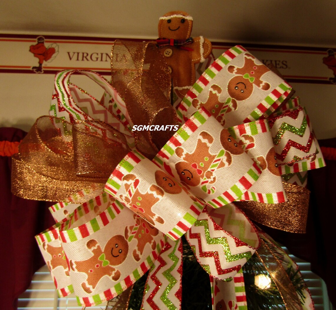 Gingerbread Man Tree Topper Bow Gingerbread Man Christmas Tree - Etsy