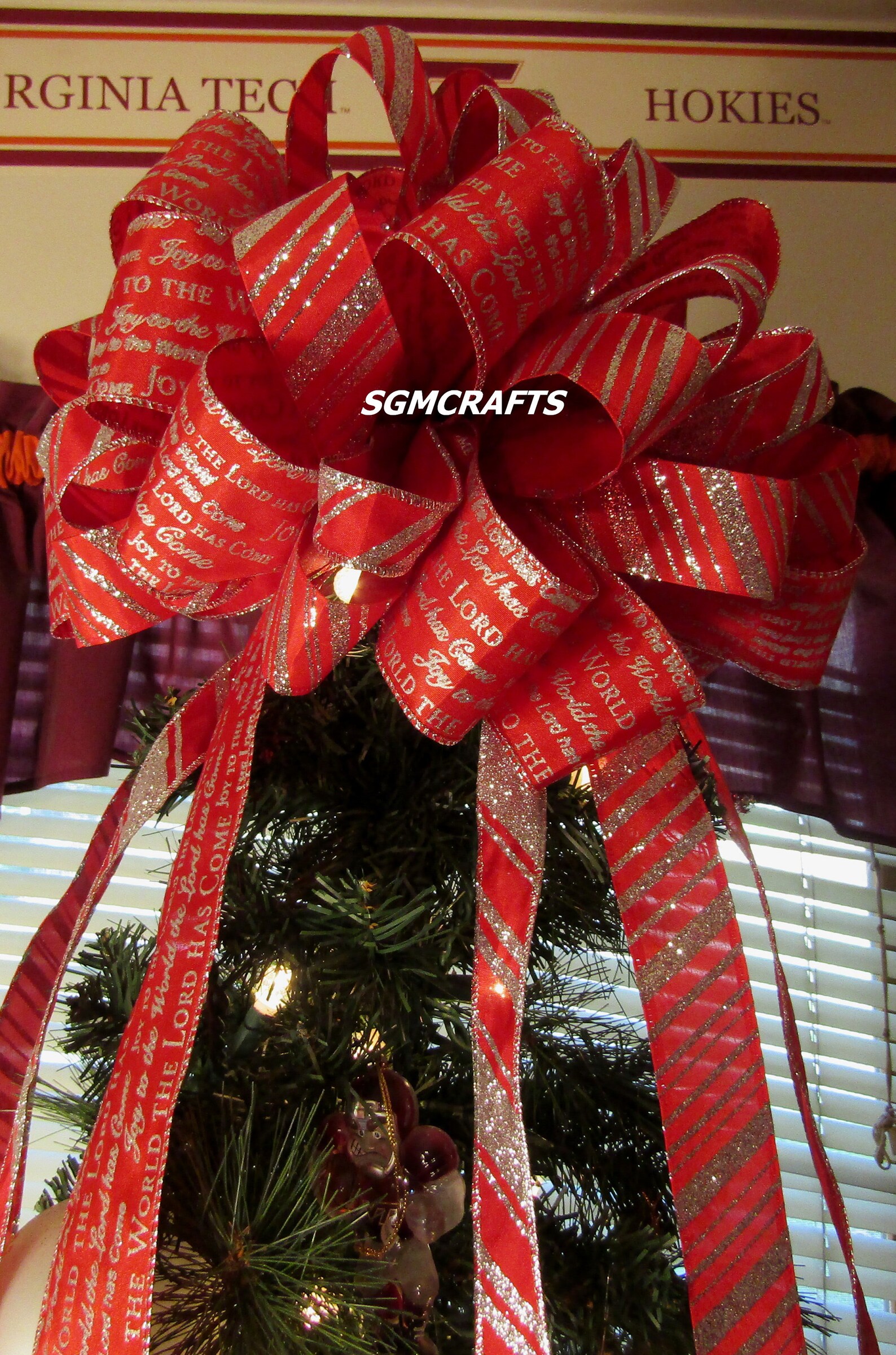 Silver and Red Christmas Tree Topper Joy to the World Tree | Etsy