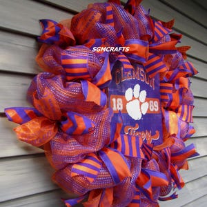 Clemson Tigers Deco Mesh Wreath Clemson Football Wreath Orange Purple Deco Mesh Wreath Clemson ...