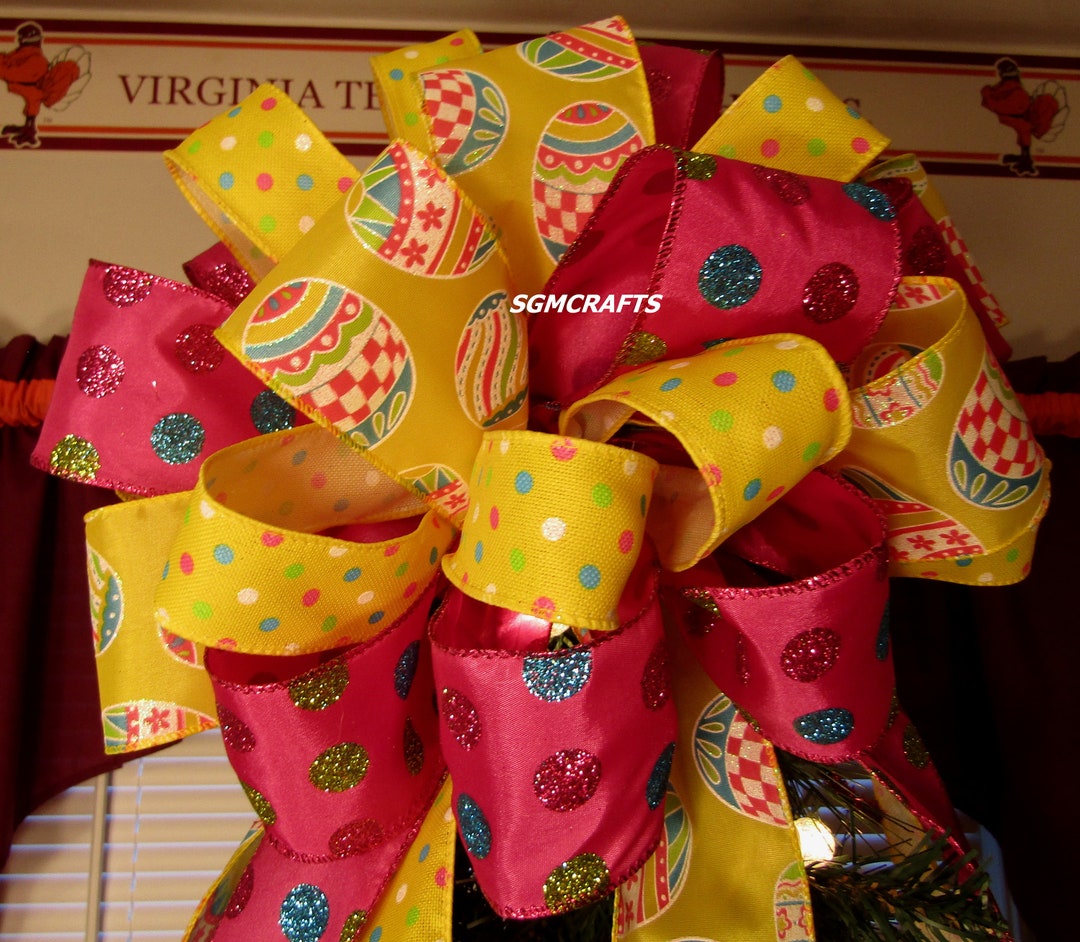 Spring Bow Summer Bow Rainbow Colors Bow Easter Tree Topper Bow Spring ...