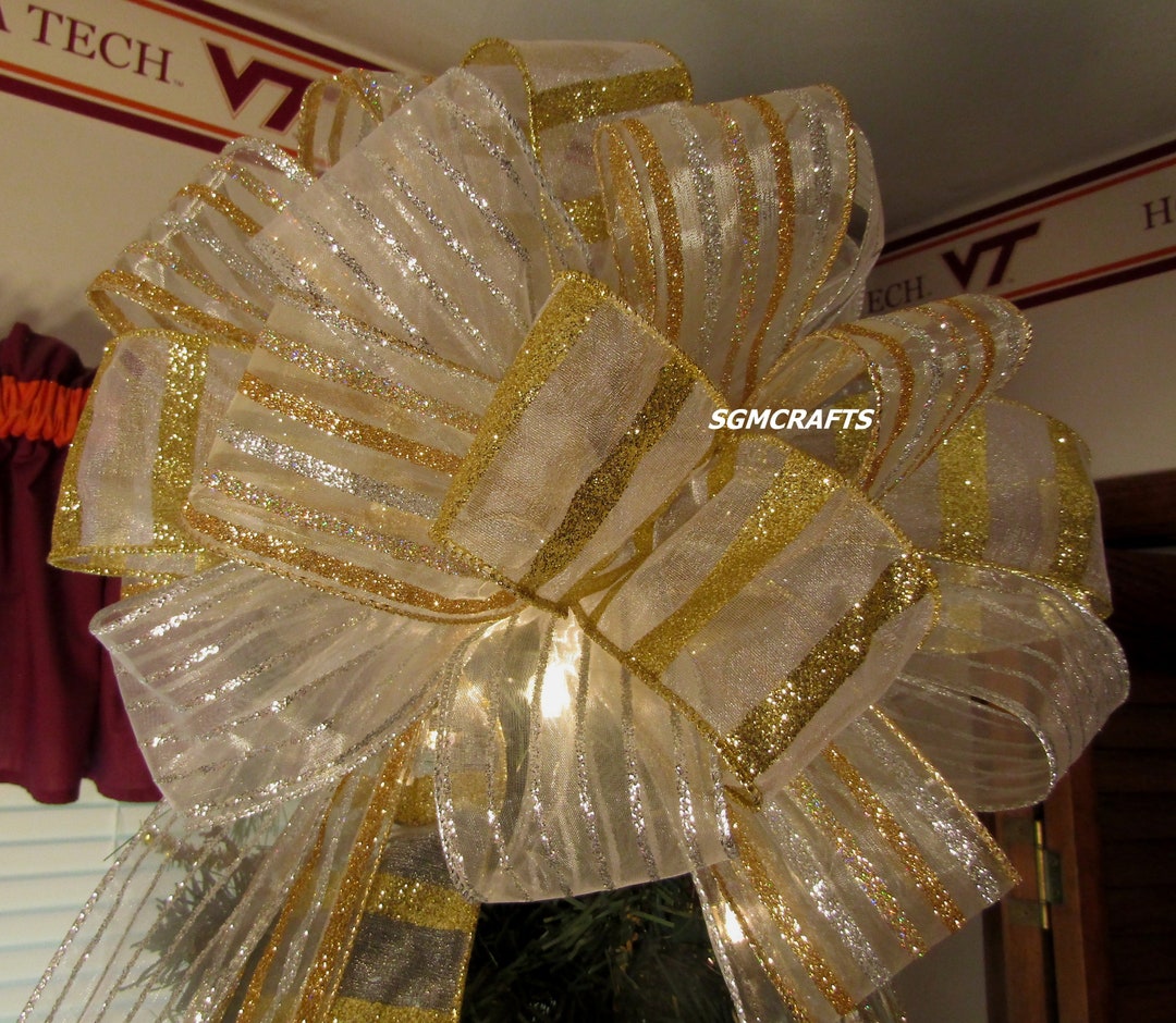 Silver and Gold Christmas Tree Topper Bow Gold and Silver Tree Topper ...