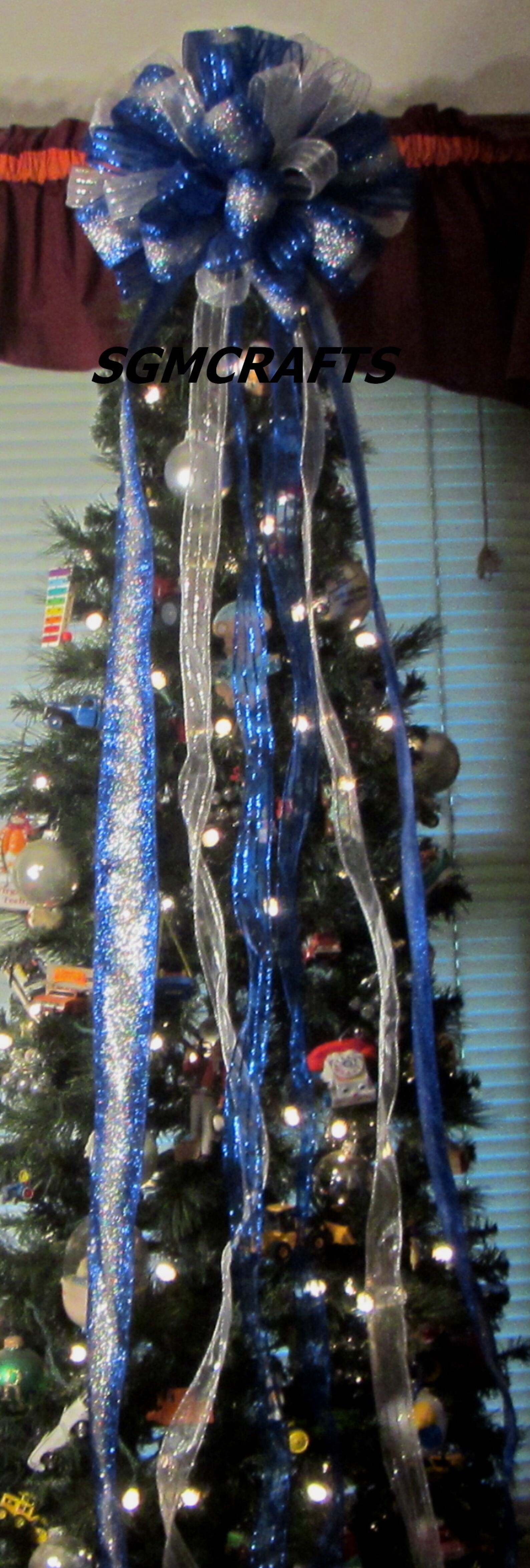 Blue and Silver Christmas Tree Topper Bow Royal Blue and Silver Tree ...