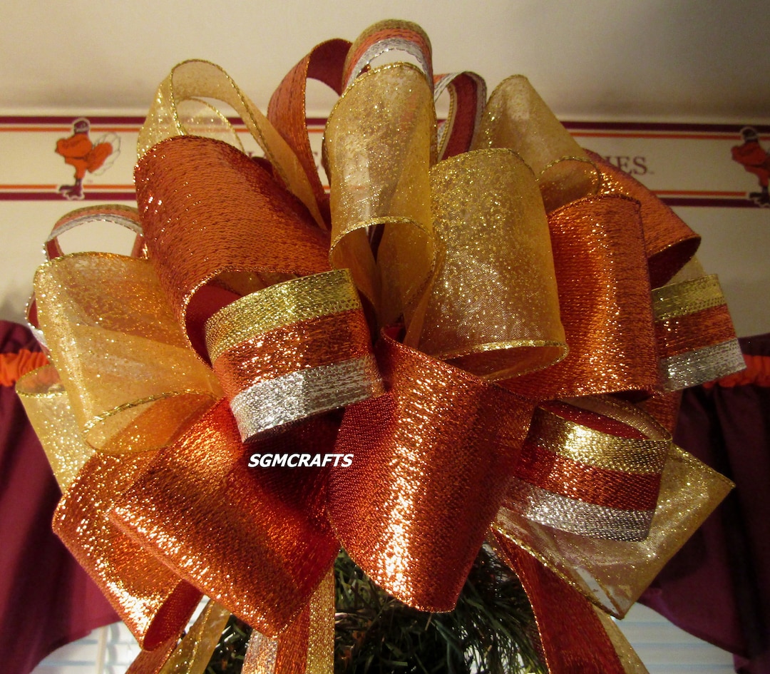 Copper and Gold Christmas Tree Topper Bow Autumn Tree Topper Bow ...