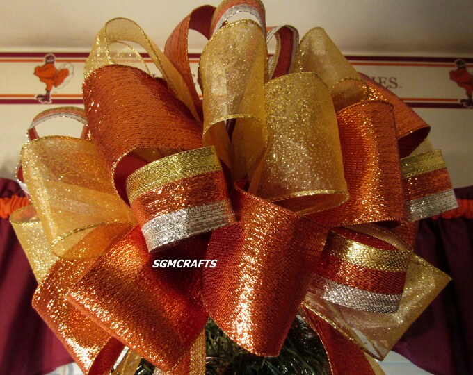 Copper and Gold Christmas Tree Topper Bow Autumn Tree Topper Bow ...
