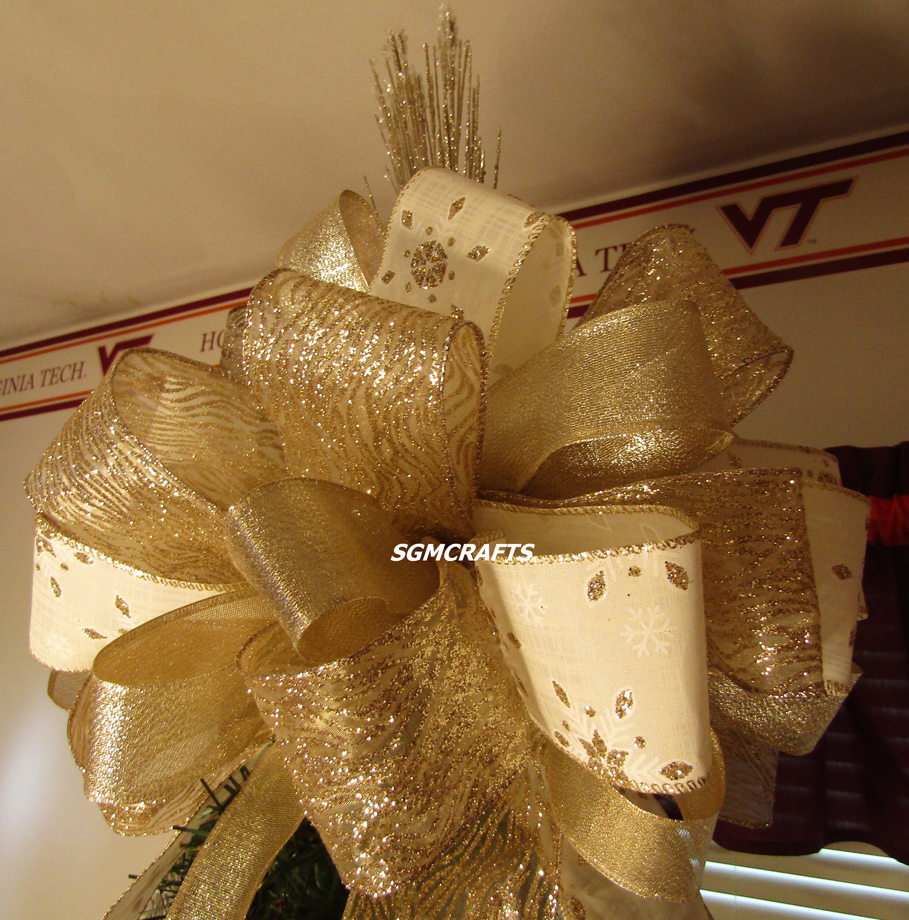 Champagne Wired Ribbon Tree Topper Bow Christmas Tree Topper - Etsy