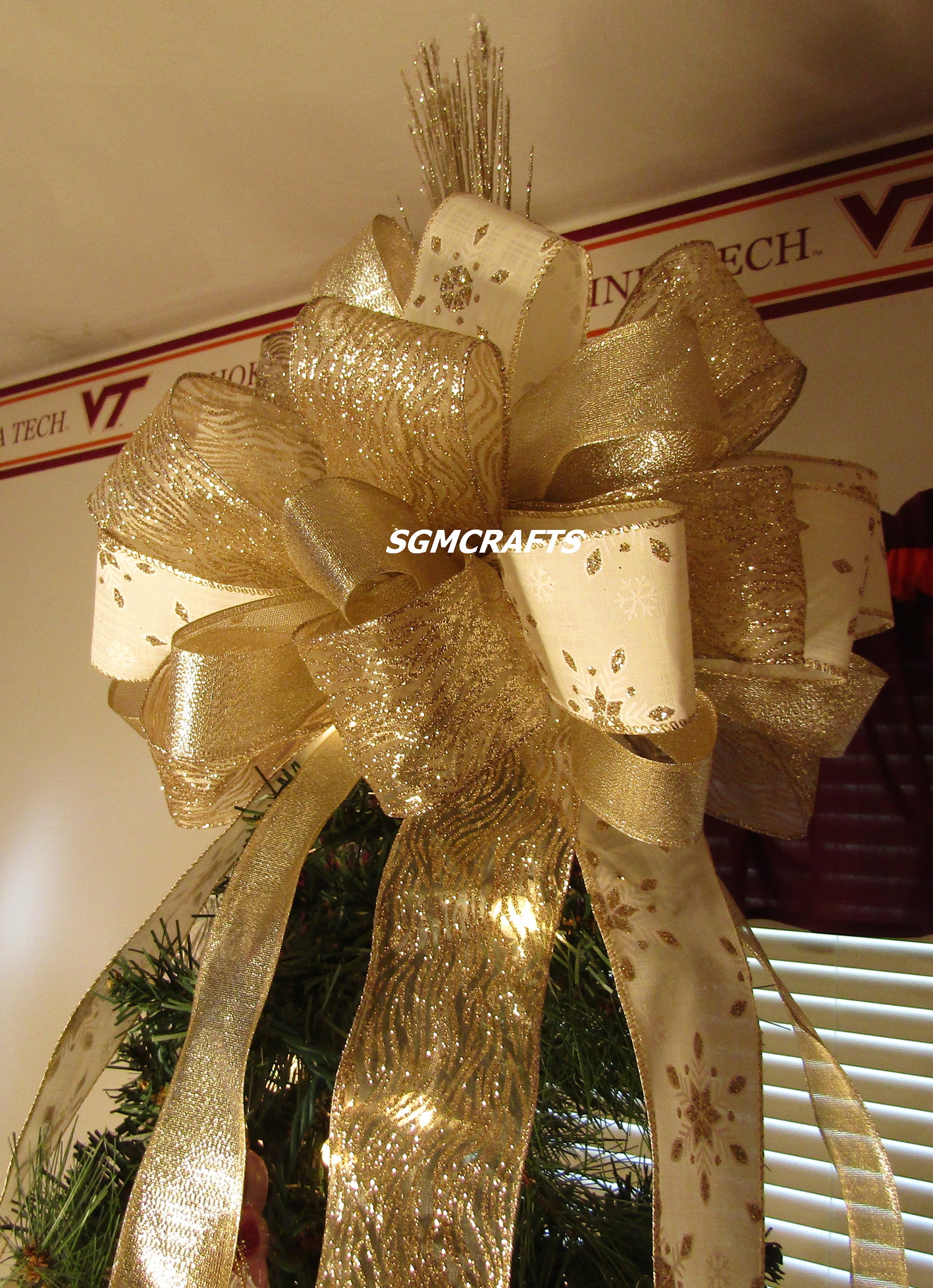 Champagne Wired Ribbon Tree Topper Bow Christmas Tree Topper - Etsy