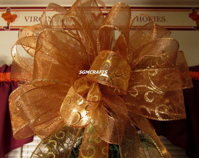 Copper Christmas Tree Topper Bow Autumn Tree Topper Bow Holiday Wired ...