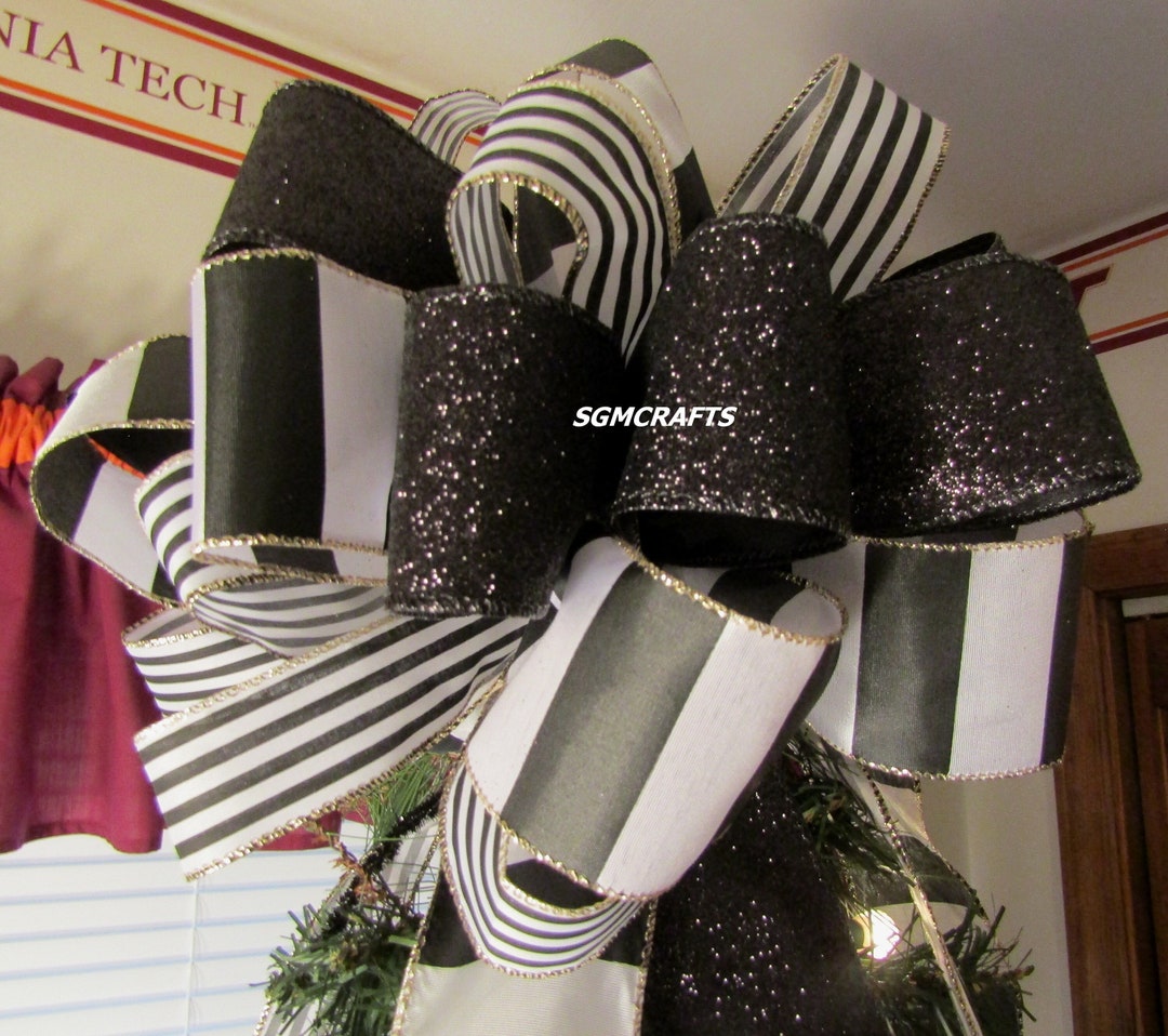 Black and White Christmas Tree Topper Bow Tuxedo Tree Topper Bow ...